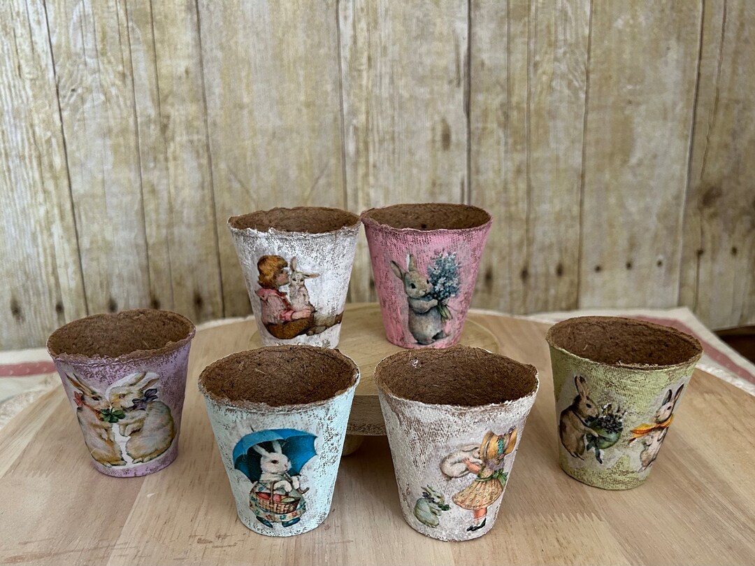 Spring, Easter Altered Peat Pot, Double Sided, Shabby Cottage Chic ...