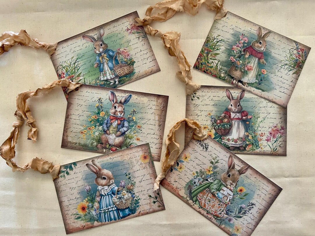 Easter Gift Tags, Set of 6 Vintage Easter Tags, Large Primitive Easter ...