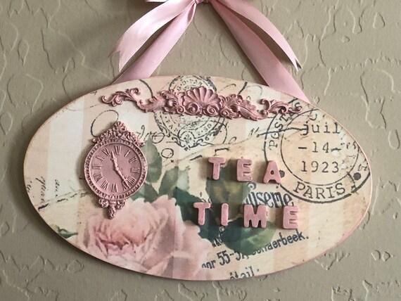 OOAK Tea Time Vintage Oval Sign With Dimensional Design - Etsy