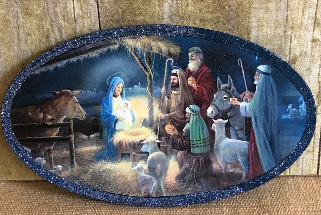 Nativity Sign, Manger Scene, Nativity Oval Sign, Small Nativity Sign ...