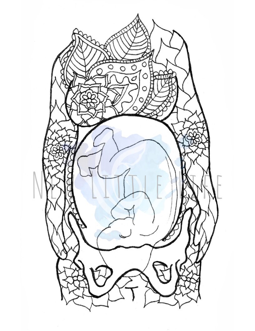 Pregnancy Coloring Page - DIGITAL DOWNLOAD - Birth Art, Adult Coloring ...