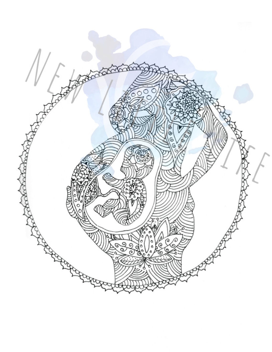 Pregnancy Coloring Page DIGITAL DOWNLOAD Birth Art, Adult Coloring ...