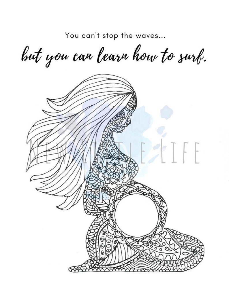 Pregnancy Coloring Page - DIGITAL DOWNLOAD - Adult Coloring, Birth ...