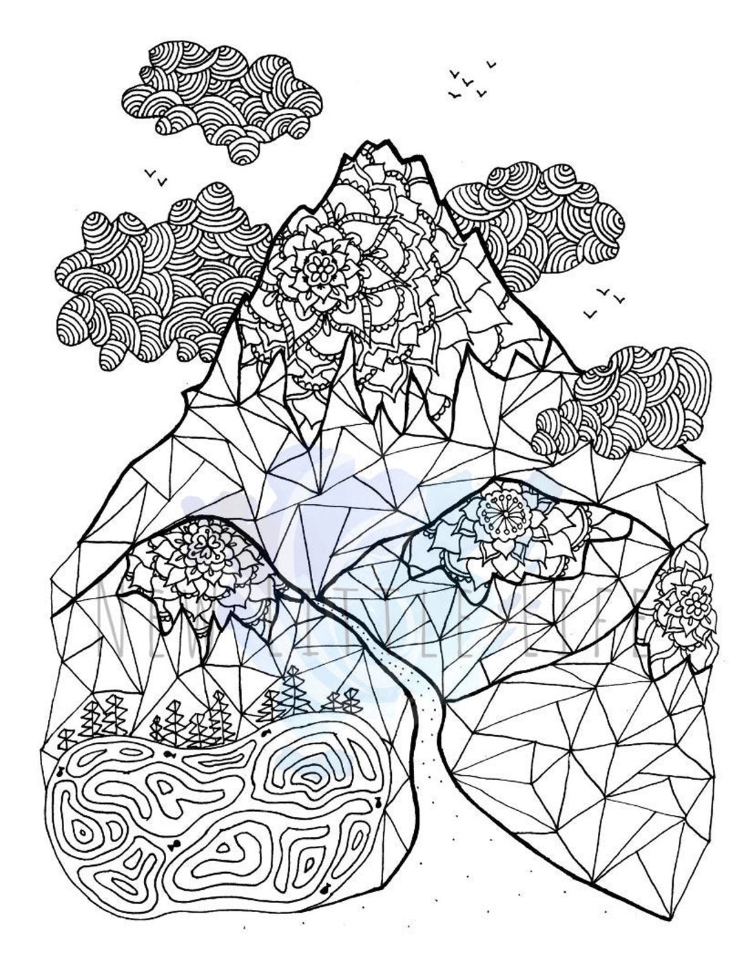 Mountain Coloring Page DIGITAL DOWNLOAD Adult Coloring, Chakra, Mandala ...