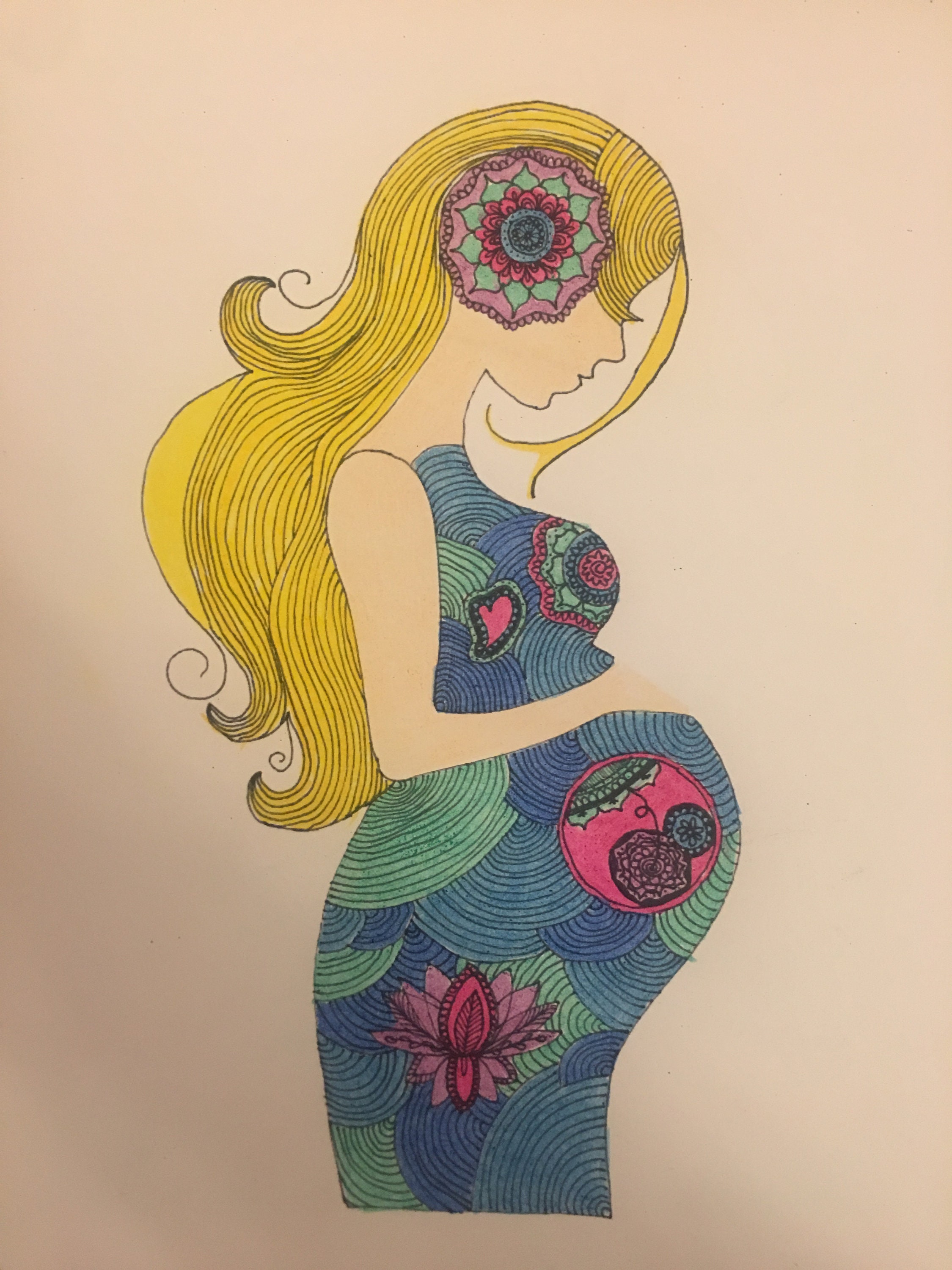 Pregnancy Coloring Page - DIGITAL DOWNLOAD - Birth Art, Adult Coloring ...
