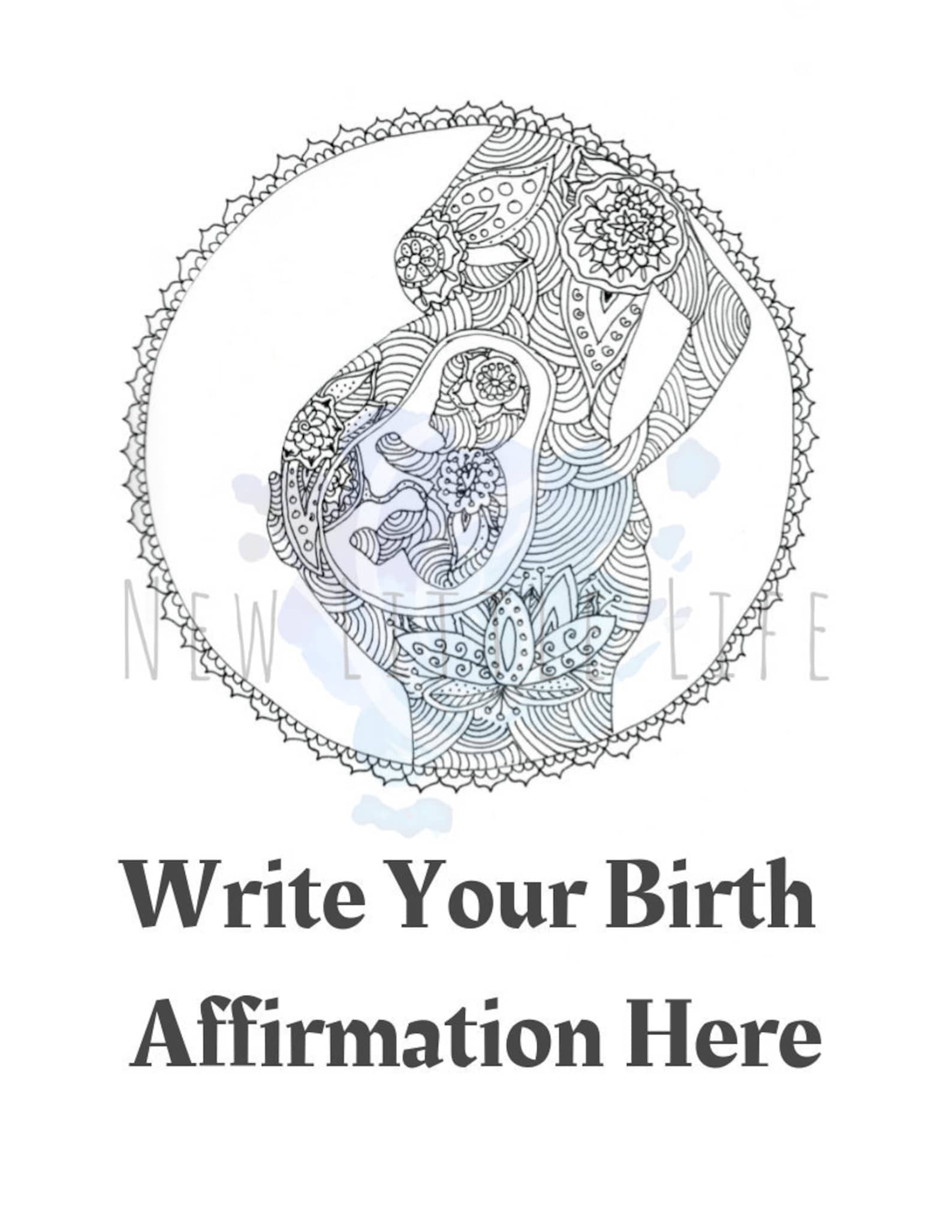 Pregnancy Coloring Page - DIGITAL DOWNLOAD - Birth Art, Adult Coloring ...