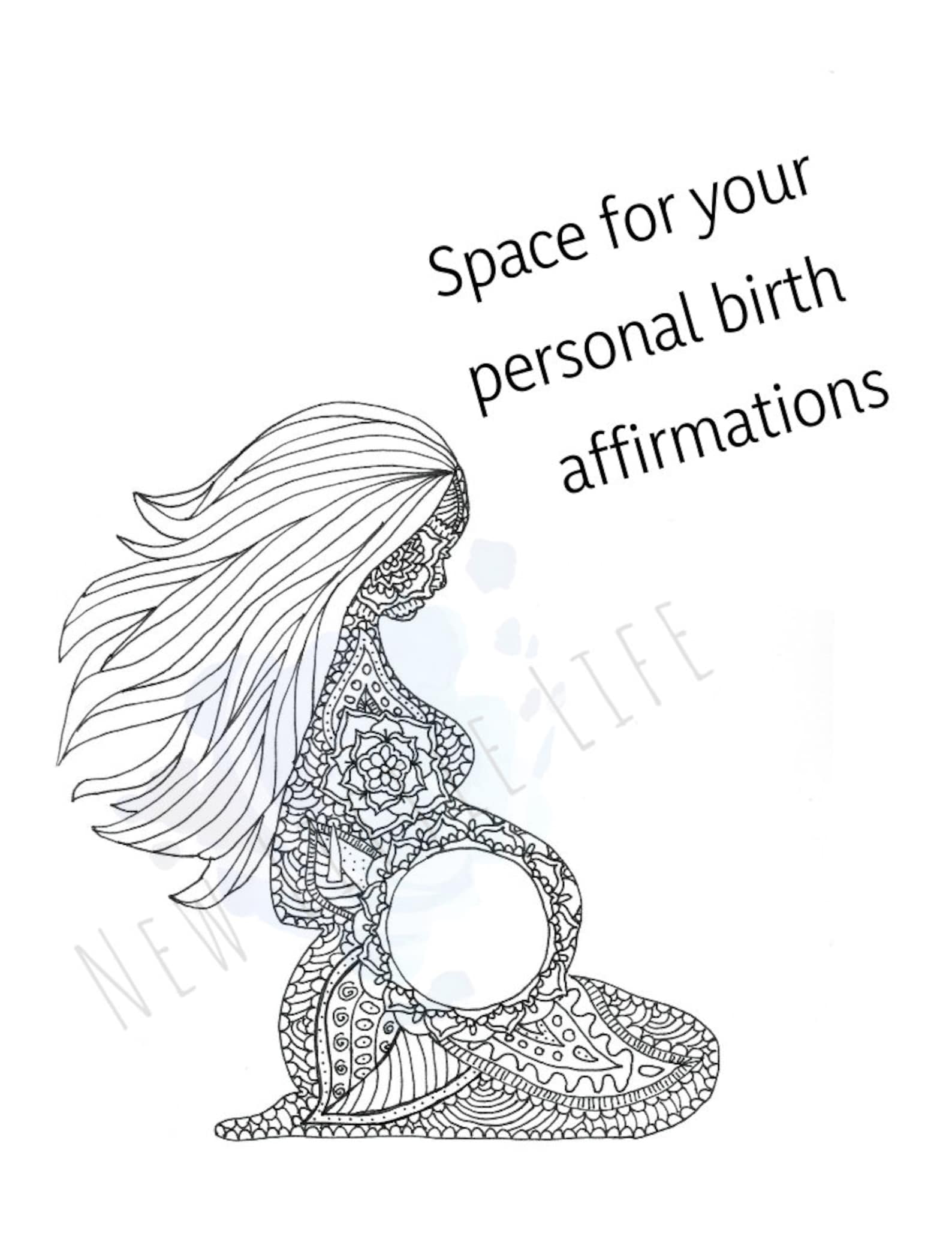 Pregnancy Coloring Page - DIGITAL DOWNLOAD - Adult Coloring, Birth ...