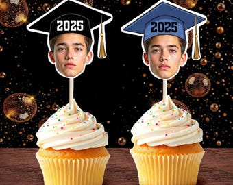 Graduation Face Cupcake Toppers, Personalized Cupcake Toppers, Head on ...