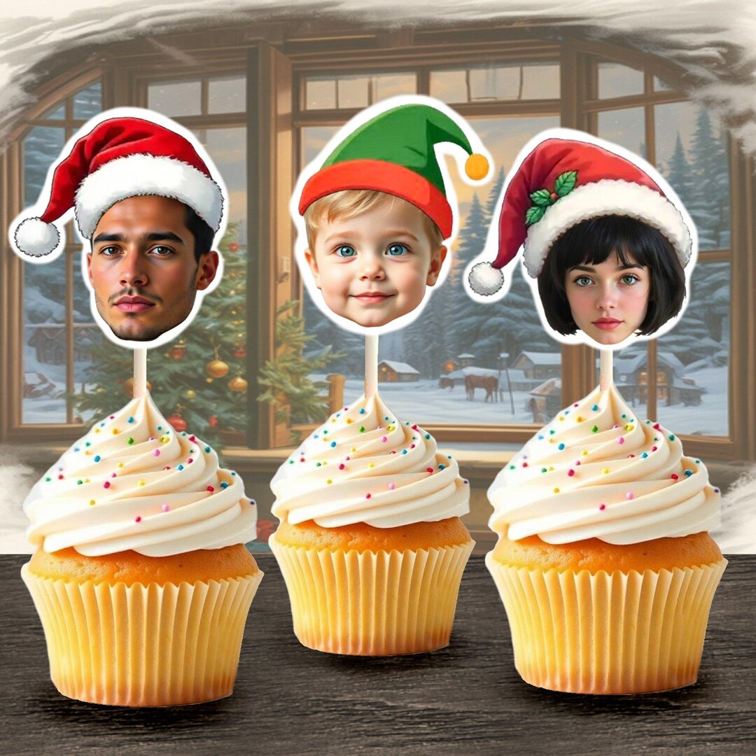 Christmas Cupcake Toppers, Custom Personalized Cupcake Toppers, Head on ...
