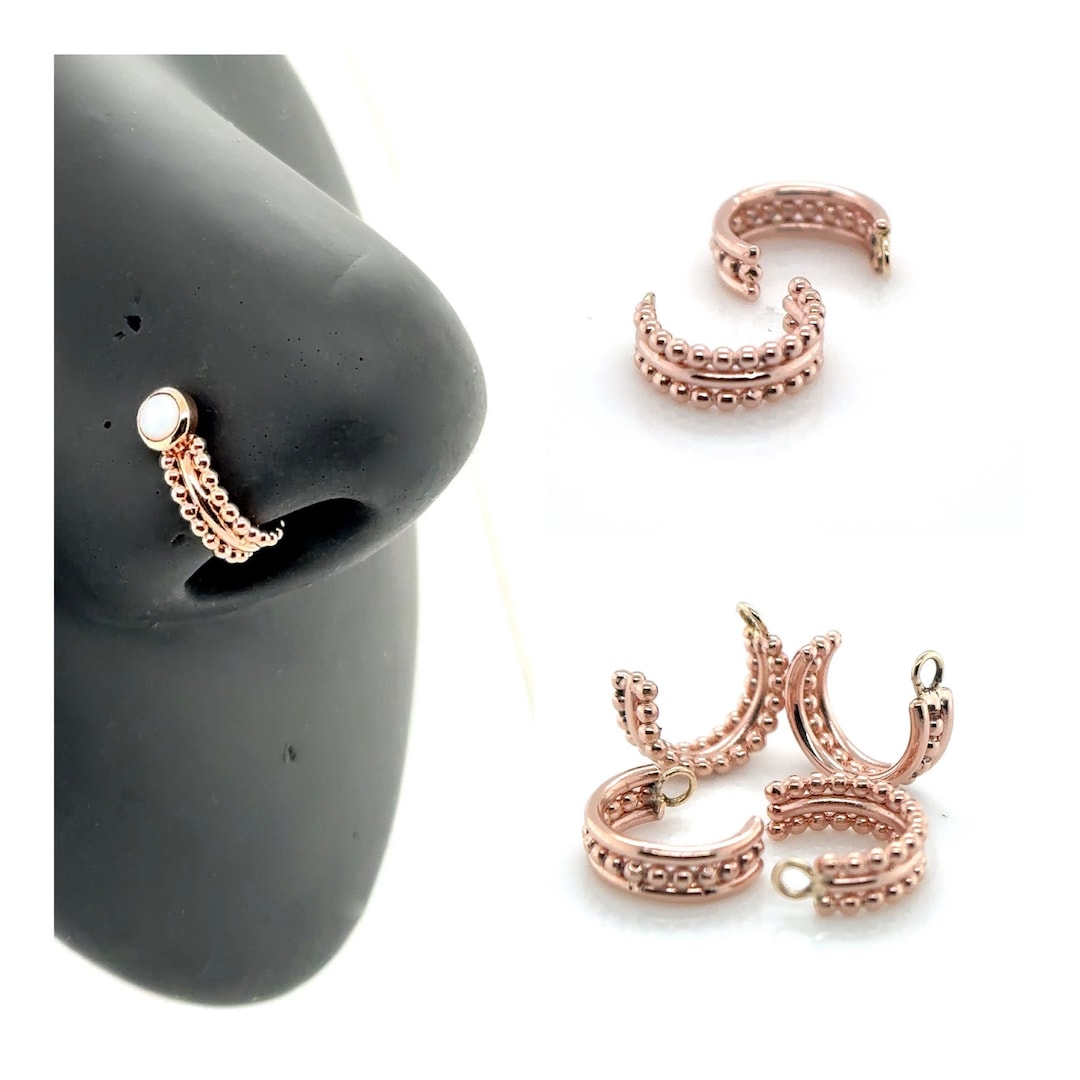 14k Gold Beaded Faux Hoop. Threaded/threadless End Attachment. Multiple ...