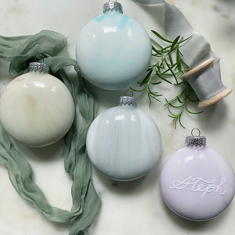 Custom Calligraphy Marble Gold Glass Ornaments Flat - Etsy