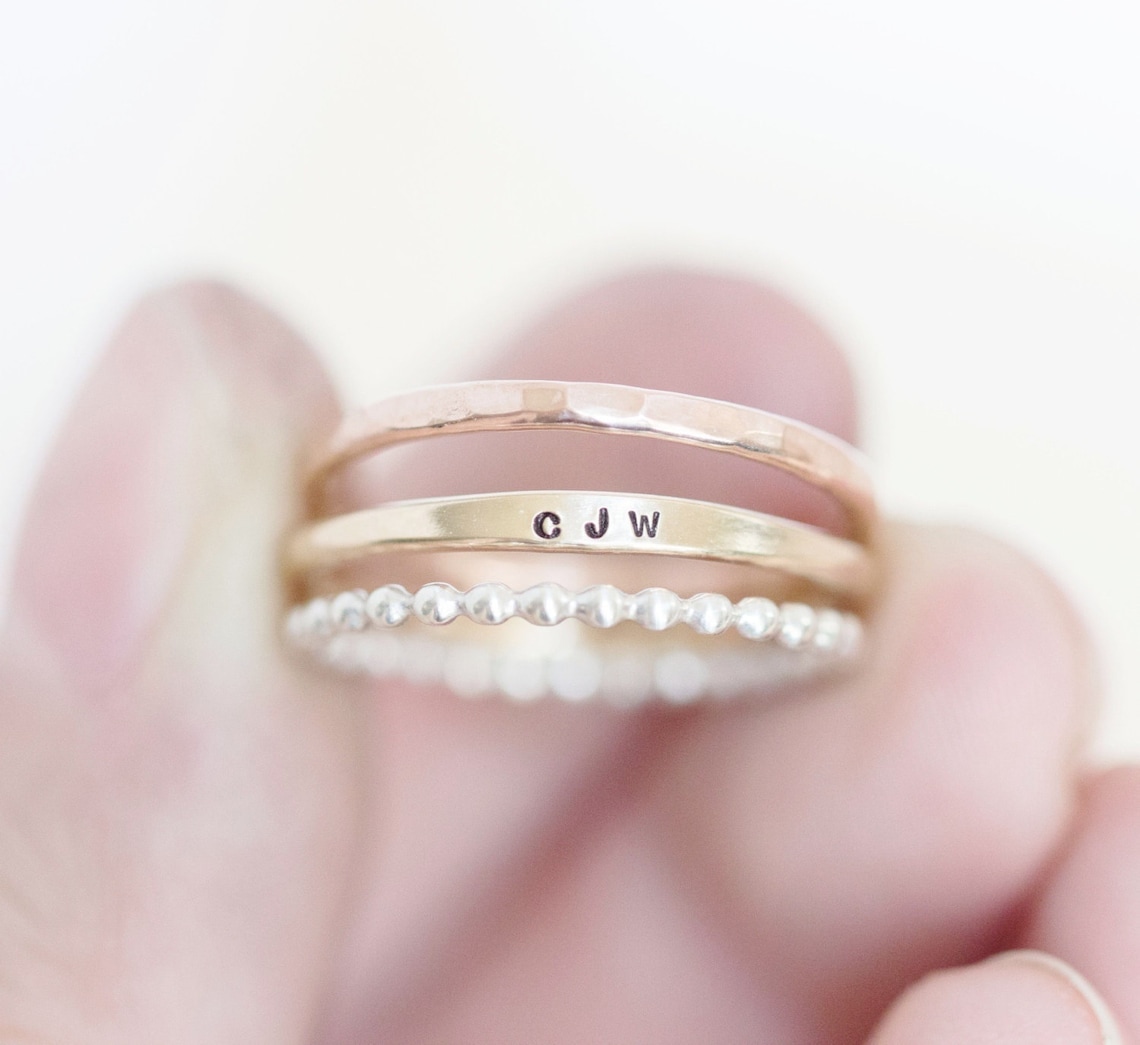 Dainty Stacking Rings Custom Name Ring Custom Initial Ring - Etsy