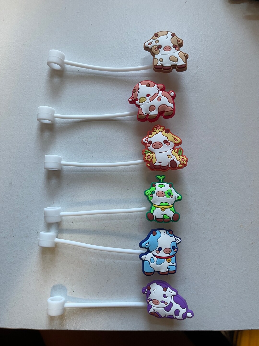 Colorful Rainbow Cute Cow Straw Topper PVC Straw Covers Buddies Straw ...