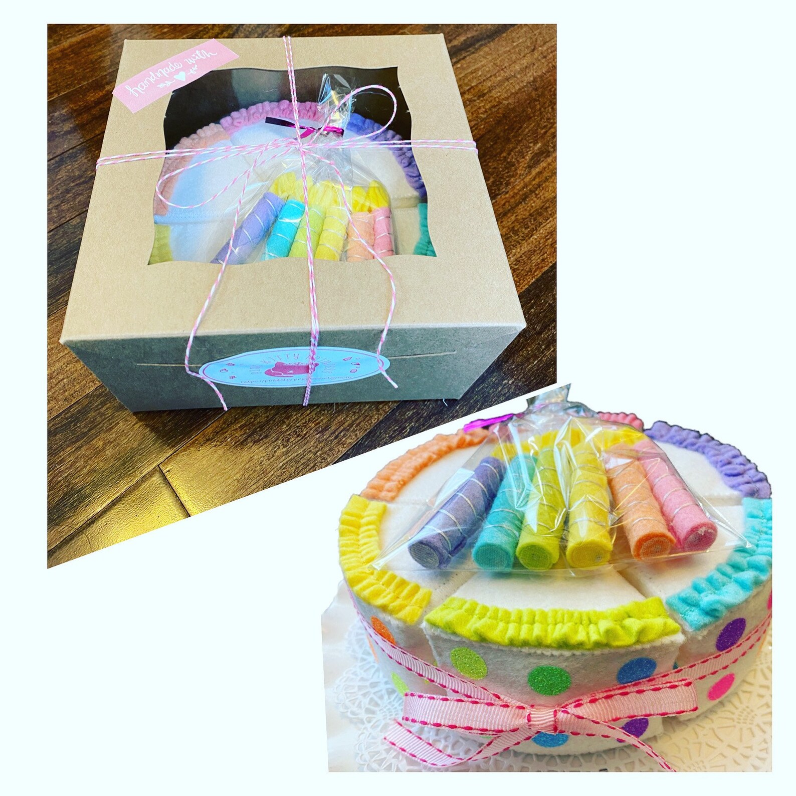 Felt Cake Set -rainbow 6". 6 Pcs Cake With Rainbow Icing and Candles ...