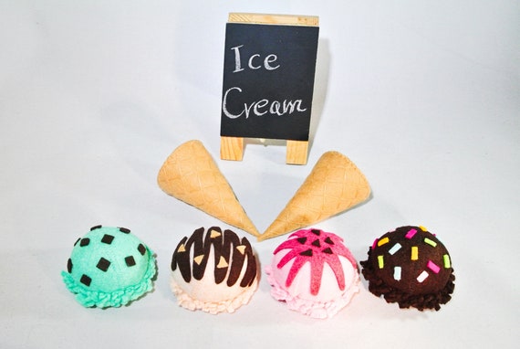 Felt Ice Cream Set Classic Flavor. 2 Cones & 4 Scoops of Ice - Etsy