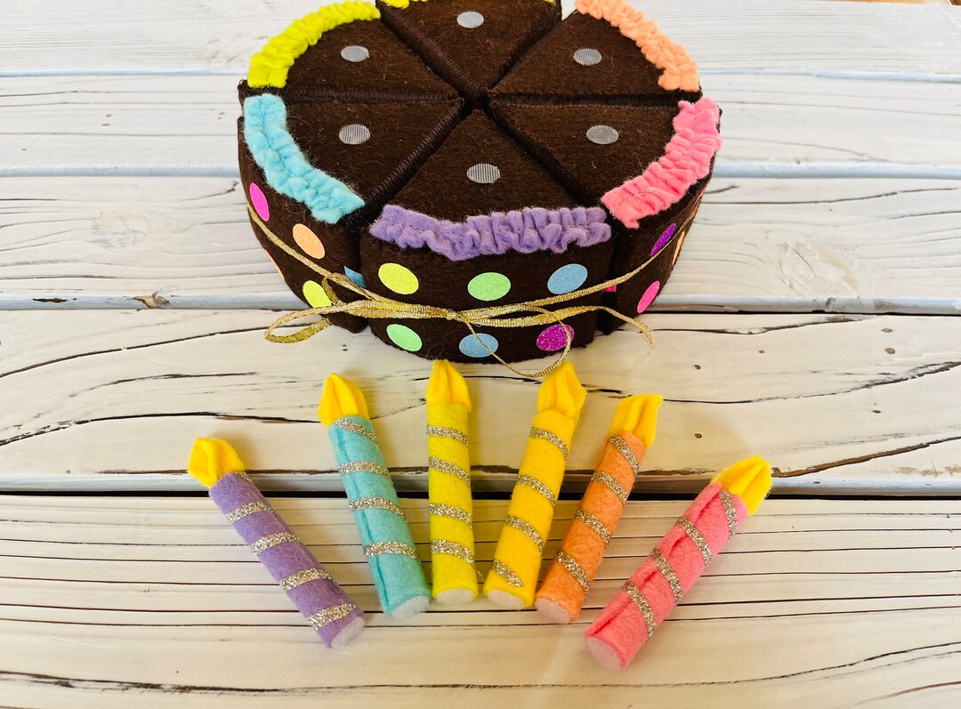 NEW! Felt Cake Set -chocolate Rainbow 6". 6 Pcs Cake With Rainbow Icing ...