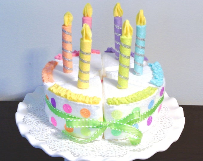 Felt Cake Set -rainbow 6". 6 Pcs Cake With Rainbow Icing and Candles ...