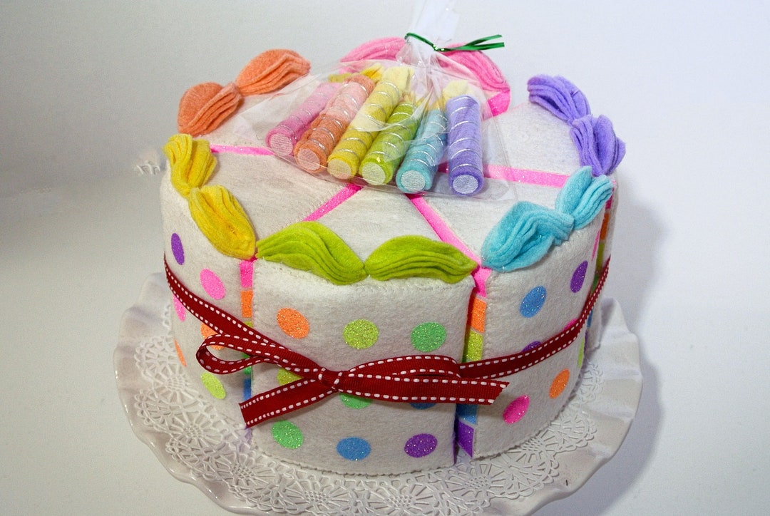 Glitter Rainbow Cake Set - 7" Cake With Rainbow Color Icing. Felt Food ...