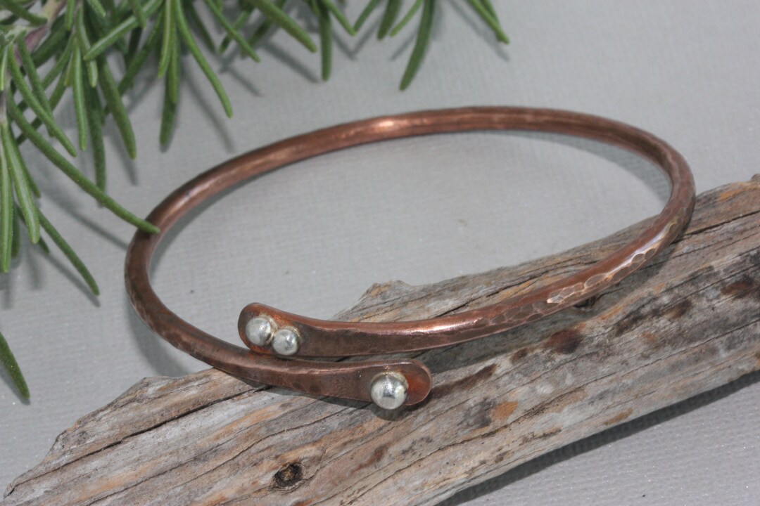 Mixed Metal Copper Silver Bangle Bracelet, Copper Wire Bangle, Sterling ...