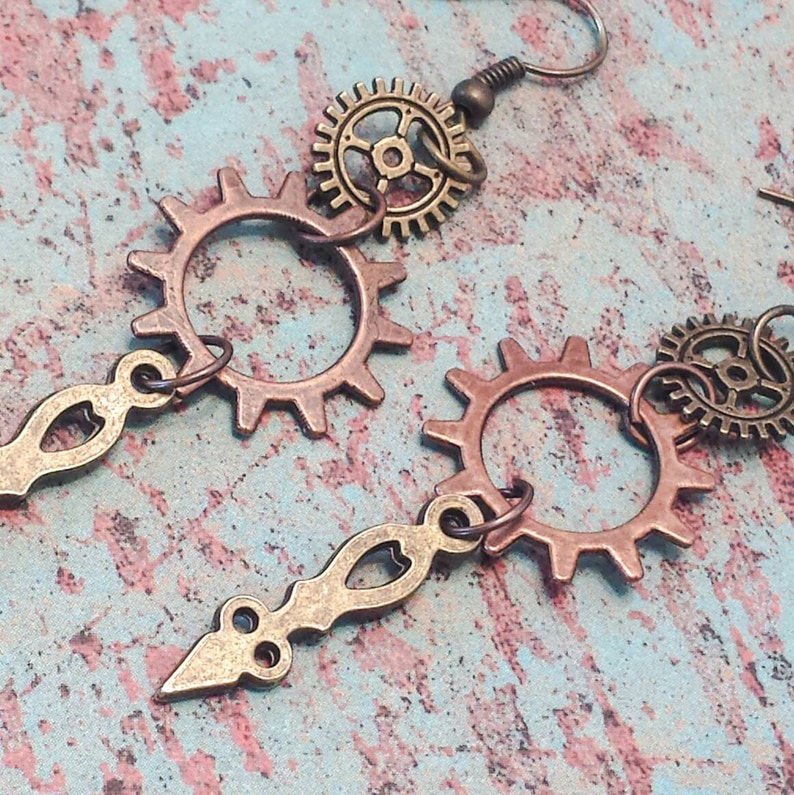 Steampunk earrings gears cogs jewelry fish hook earrings | Etsy