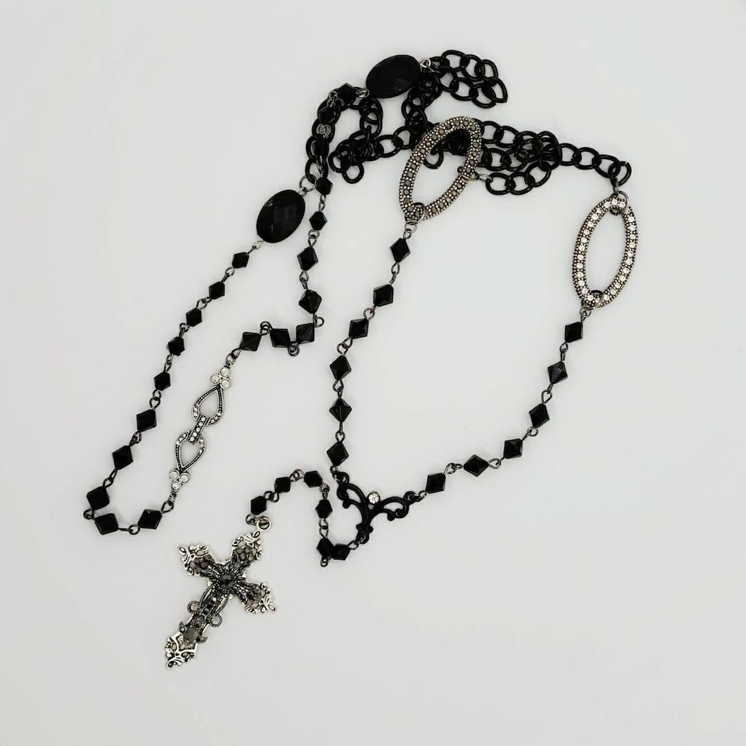 Rosary Necklace Goth Rosary Catholic Jewelry Rosary Beads - Etsy