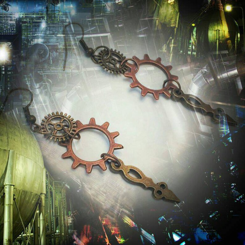 Steampunk earrings gears cogs jewelry fish hook earrings | Etsy