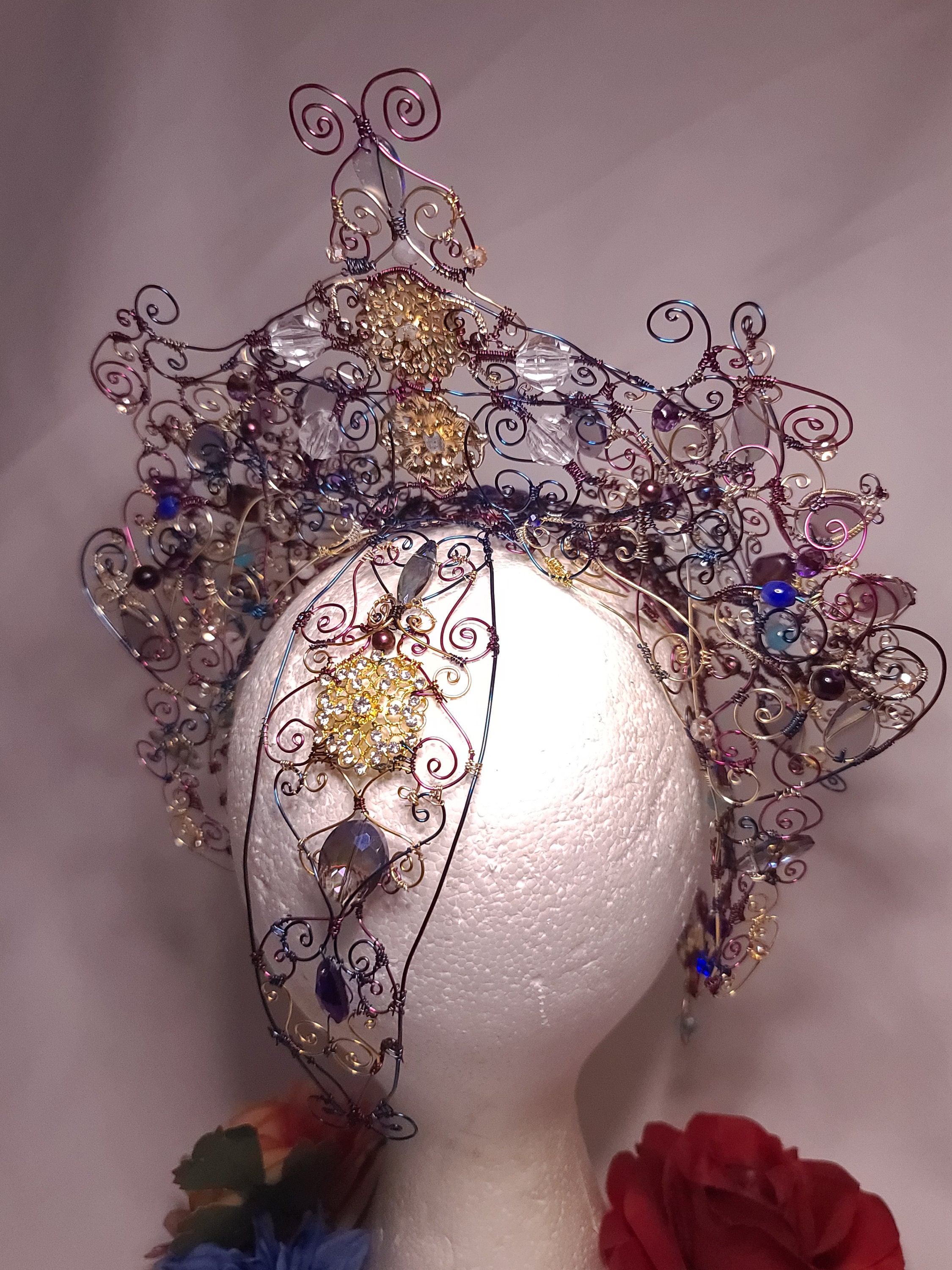 Epic Magenta, Sapphire Blue and Gold Wire Crown for Festivals, Cosplay ...