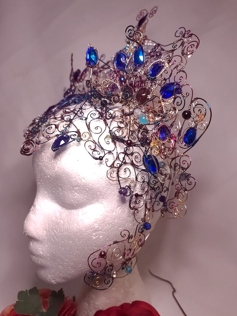 Epic Magenta, Sapphire Blue and Gold Wire Crown for Festivals, Cosplay ...