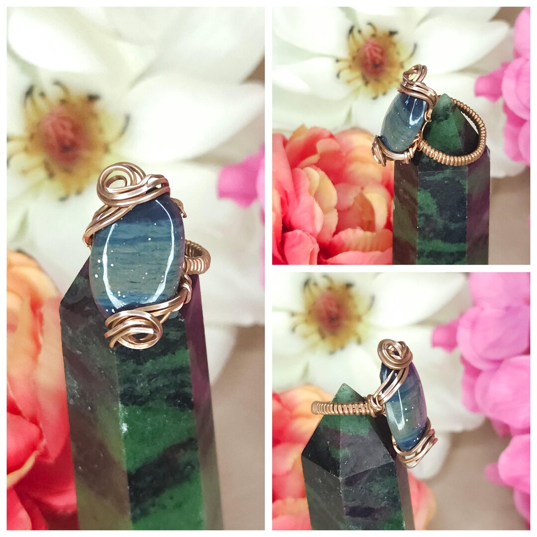 Blue Obsidian Ring in Copper - Etsy