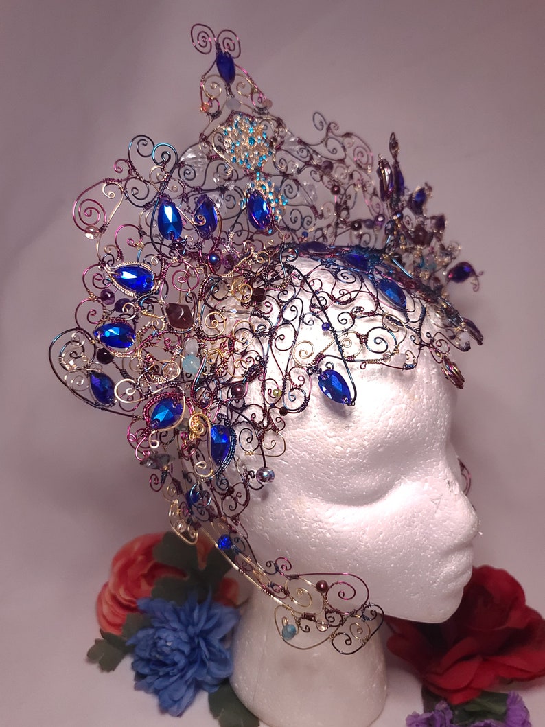 Epic Magenta, Sapphire Blue and Gold Wire Crown for Festivals, Cosplay ...