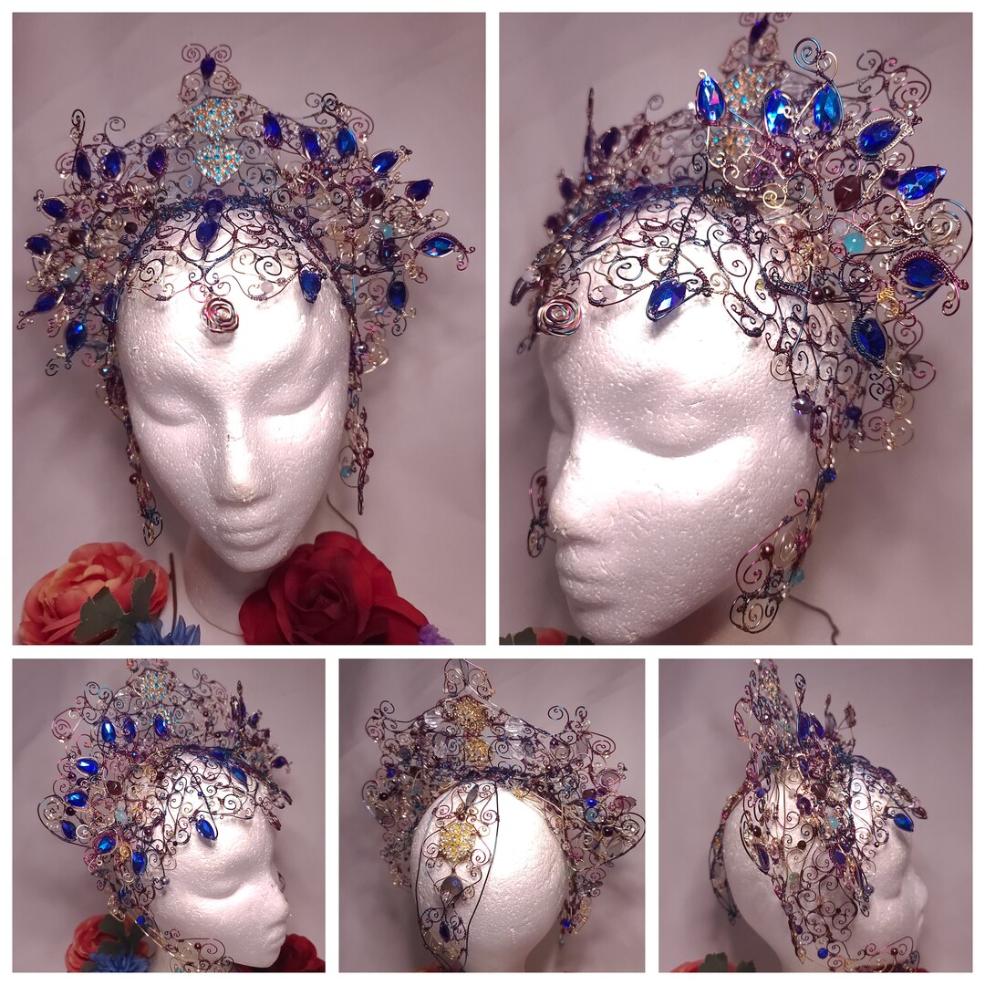 Epic Magenta, Sapphire Blue and Gold Wire Crown for Festivals, Cosplay ...