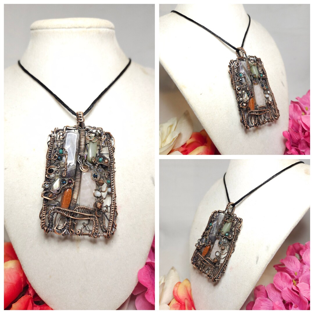Amethyst, Rose Quartz, Sunstone and Aventurine Circuit Style Pendant ...