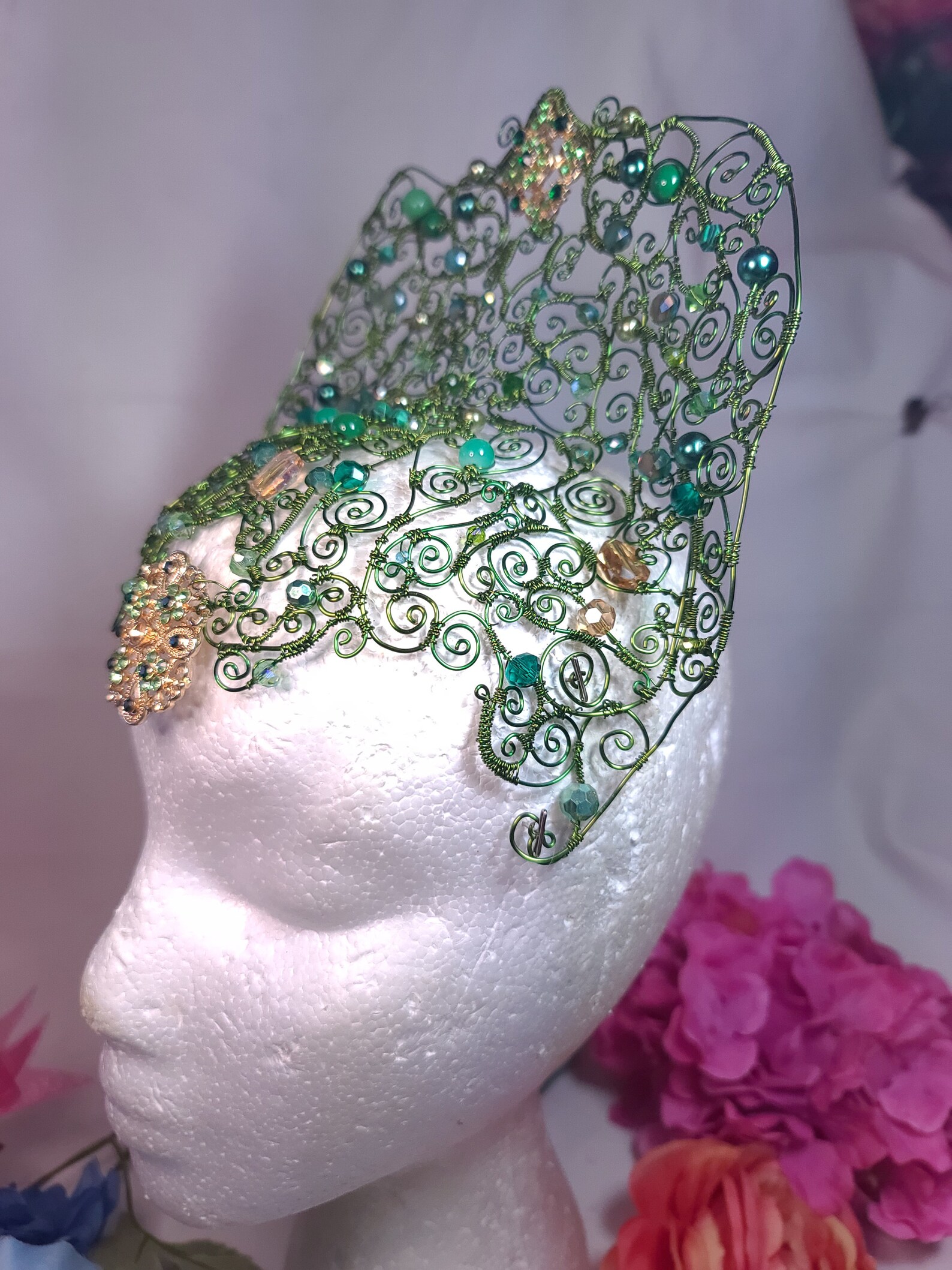 Green Victorian Style Filigree Wire Wrapped Crown for Ballet, Cosplay ...