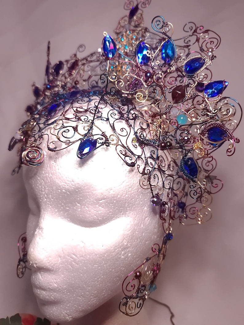 Epic Magenta, Sapphire Blue and Gold Wire Crown for Festivals, Cosplay ...