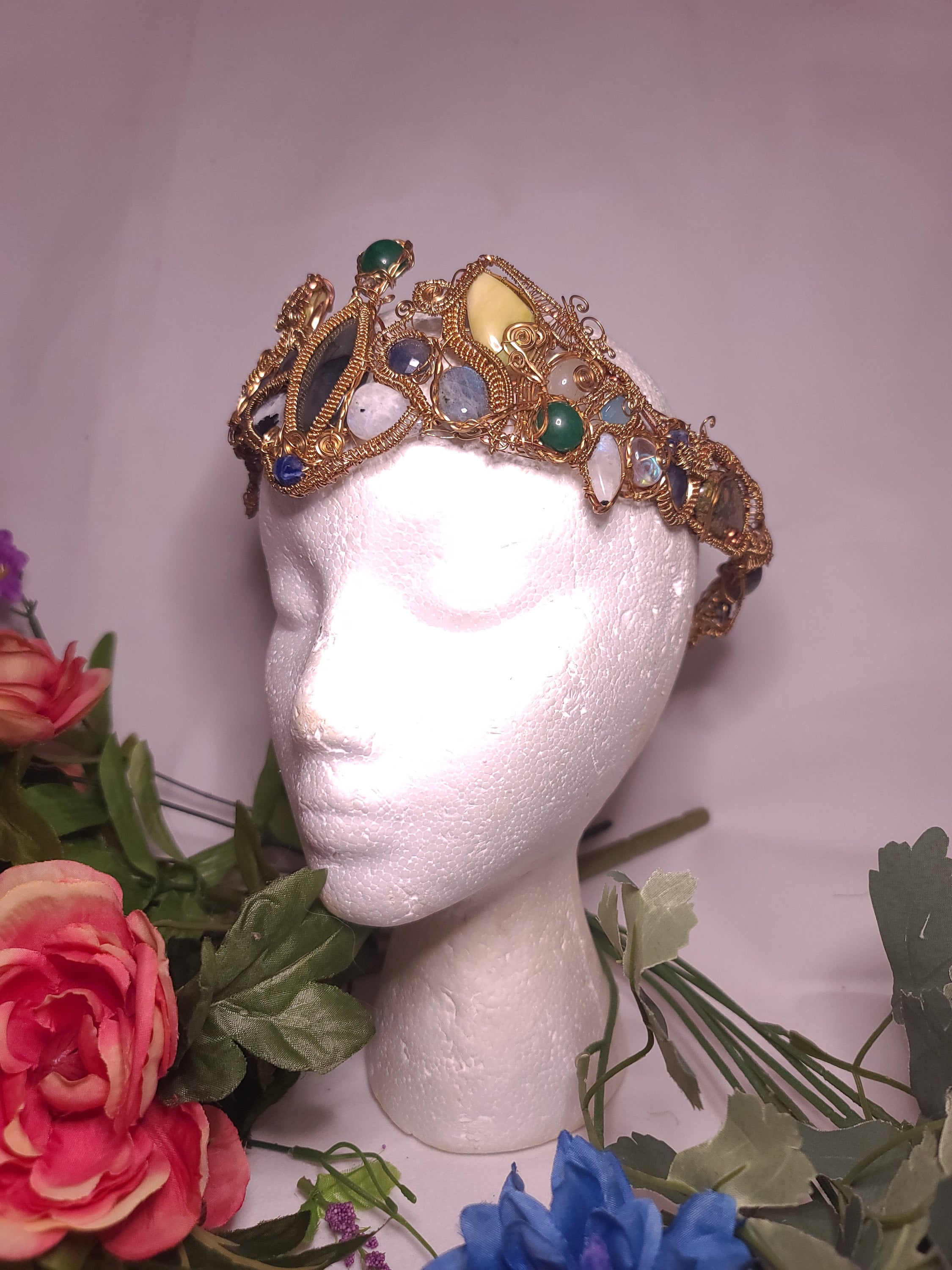 Brass and Copper Highly Decorated Crown With Labradorite and Rainbow ...