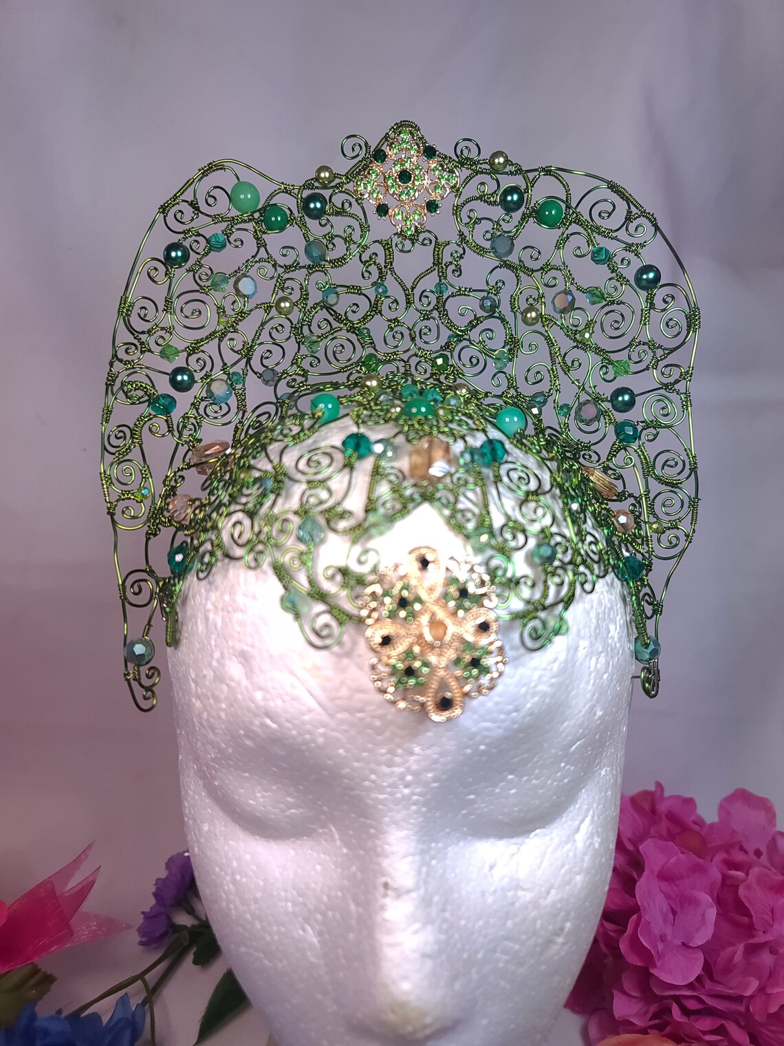 Green Victorian Style Filigree Wire Wrapped Crown for Ballet, Cosplay ...