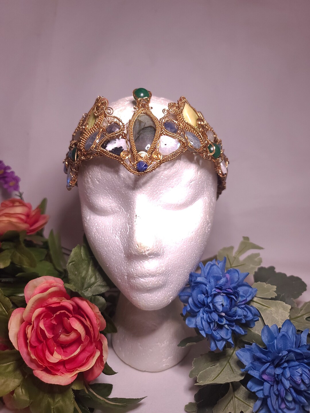 Brass and Copper Highly Decorated Crown With Labradorite and Rainbow ...