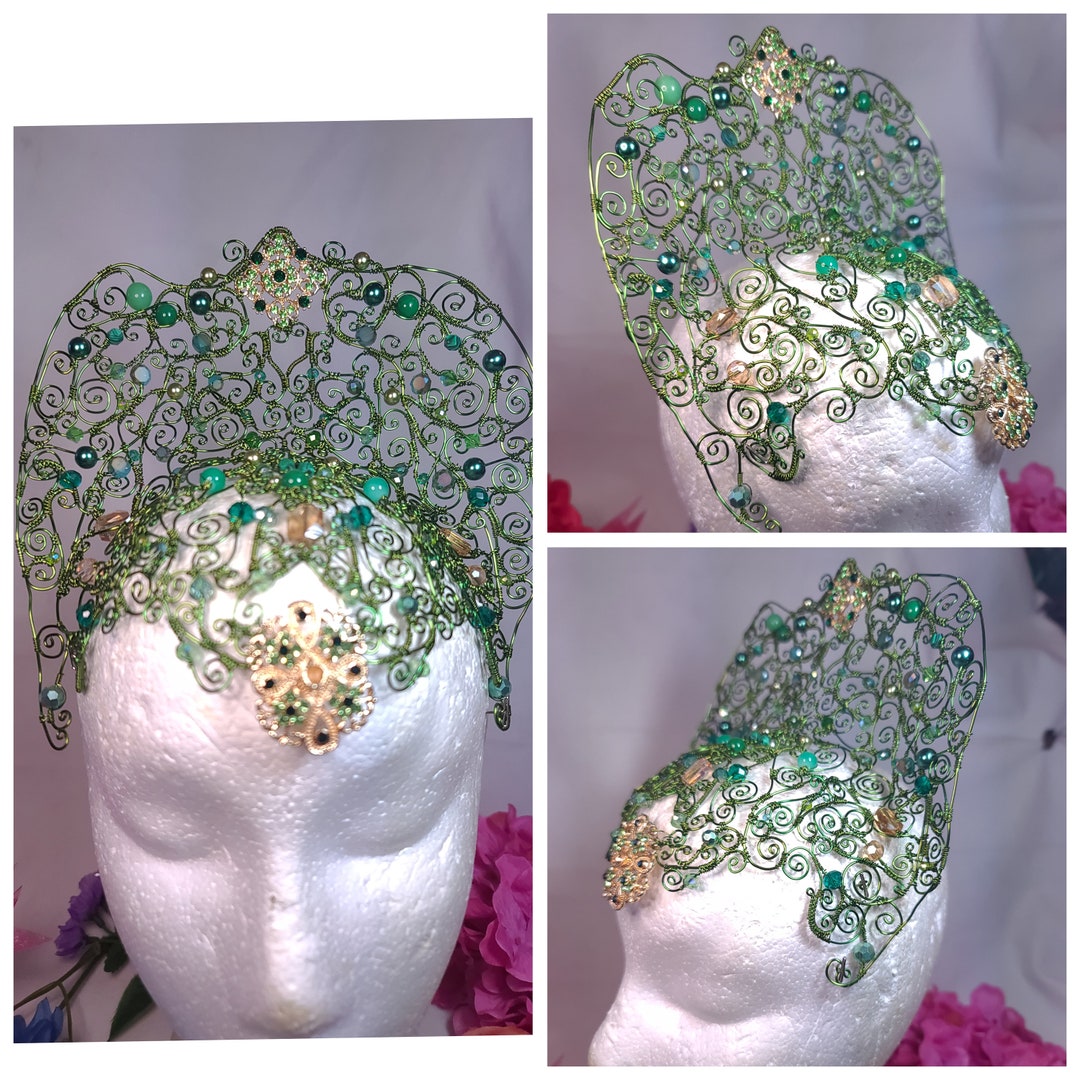 Green Victorian Style Filigree Wire Wrapped Crown for Ballet, Cosplay ...