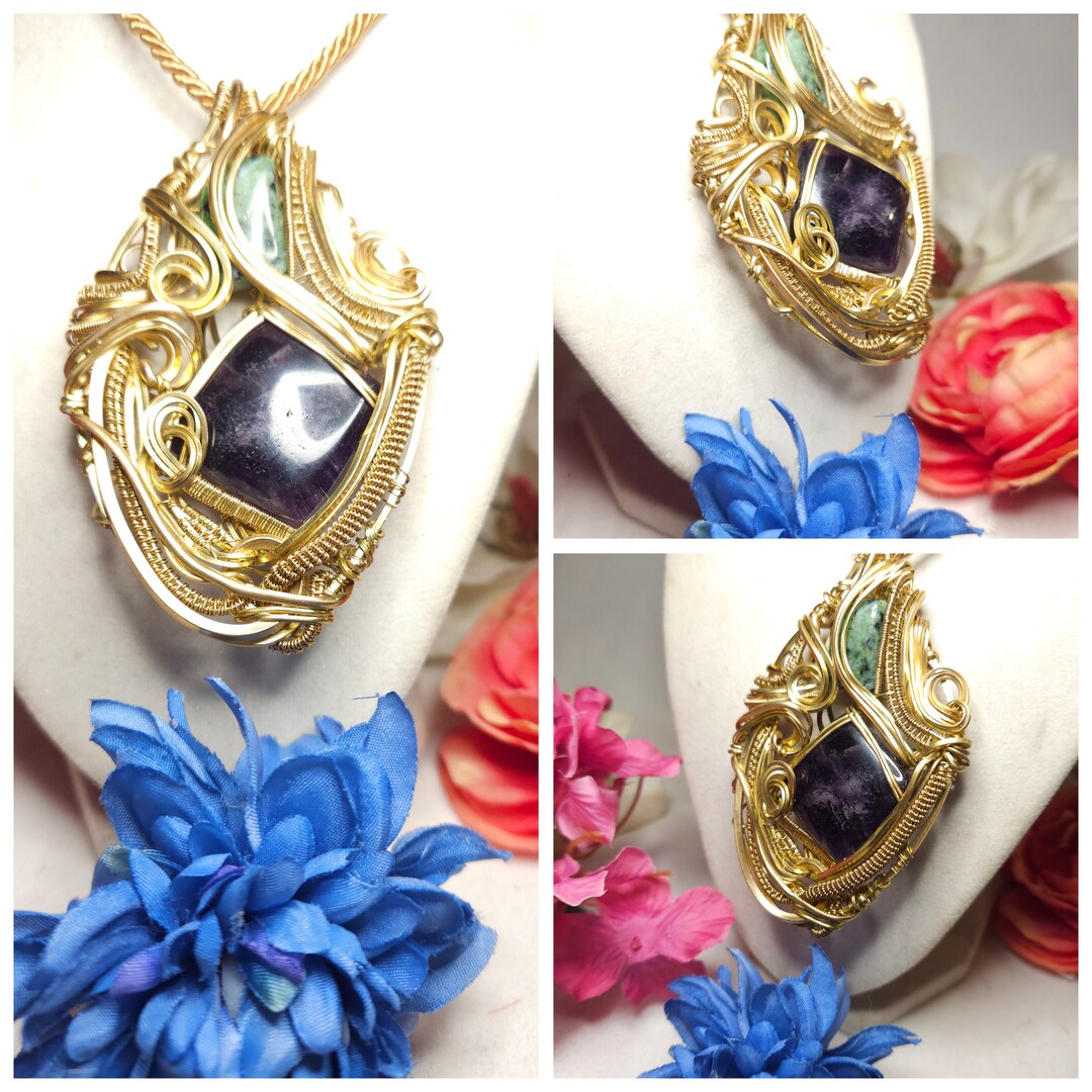 Hand Made Amethyst and Ziosite in Brass Pendant for the New Earth, Cosplay and Festivals - Etsy