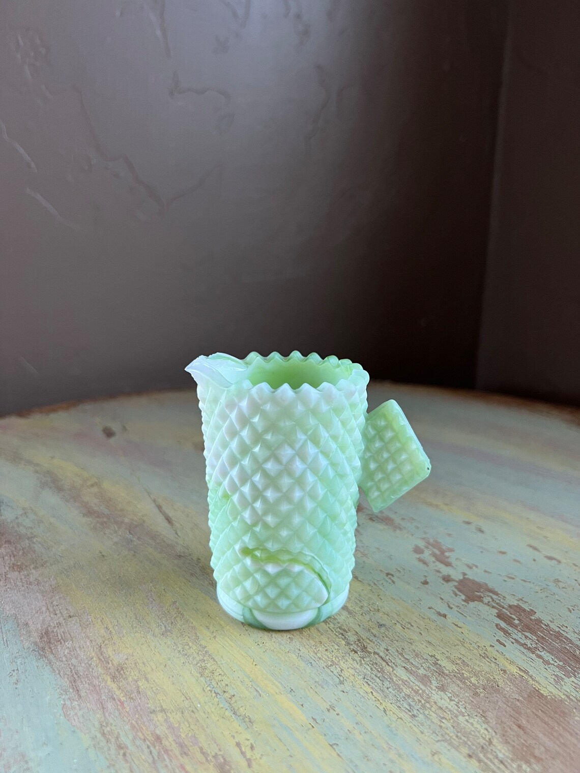 Vintage Kanawha Glass Green Marbled Creamer Mid Century Etsy