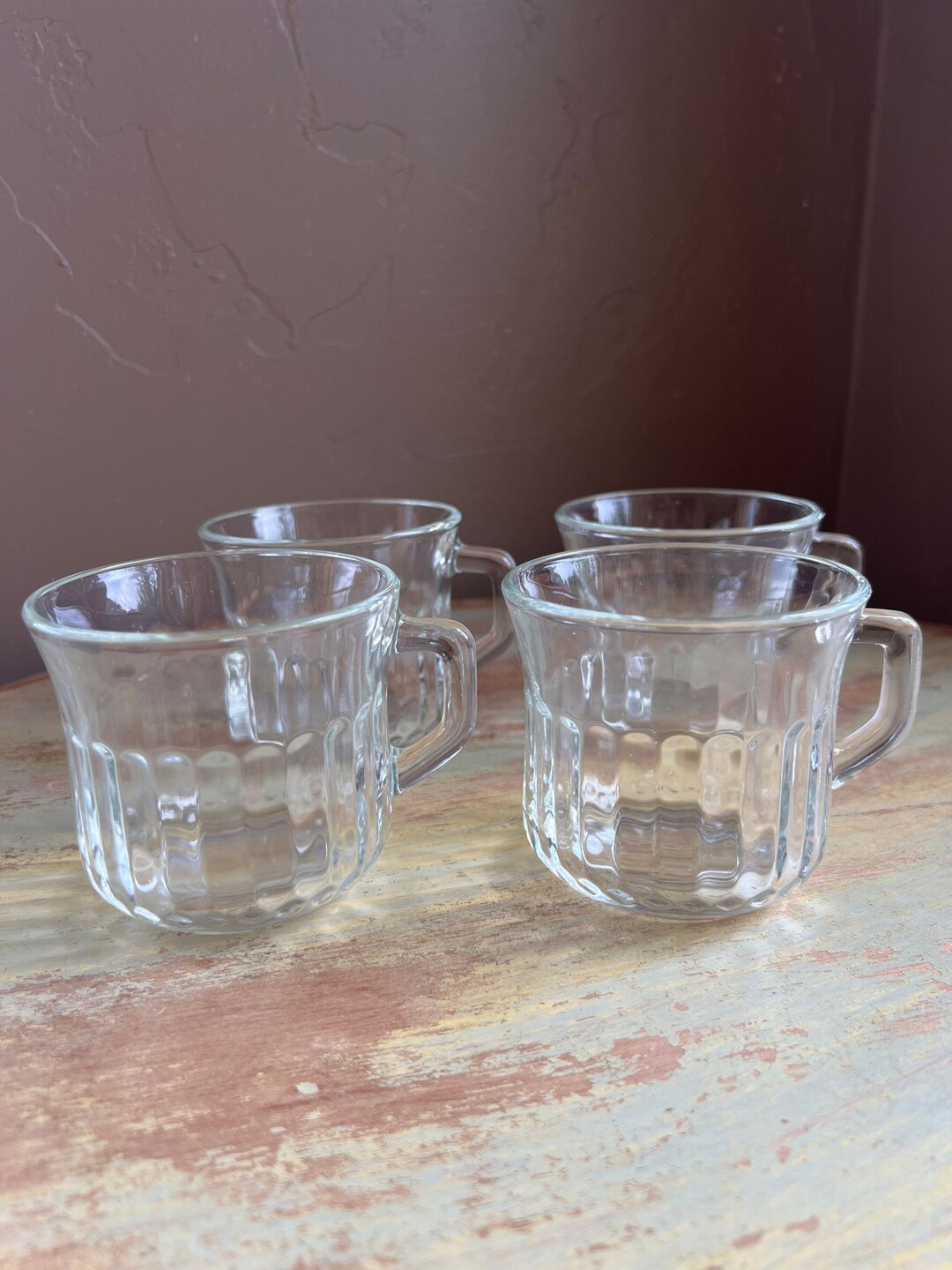 Vintage Corning Vitro Clear Glass Mugs, Made in Mexico, Set of 4 - Etsy