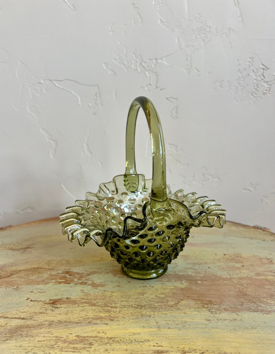 VINTAGE FENTON Hobnail Glass Basket, Vintage Glassware 1970’s - Etsy