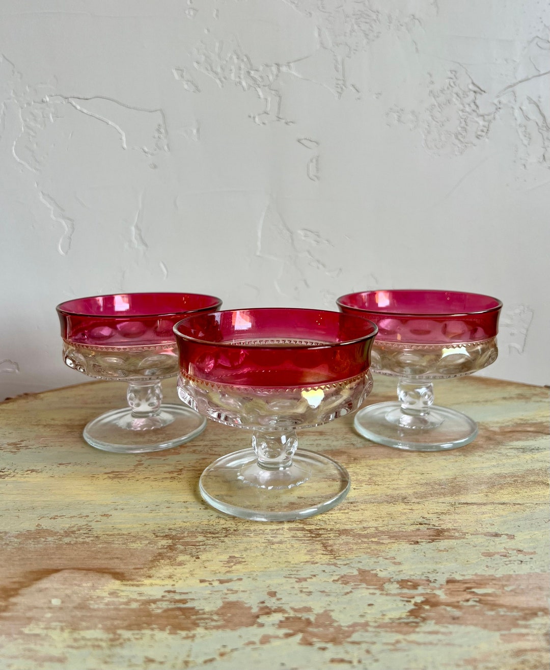 VINTAGE TIFFIN GLASS King’s Crown Ruby Red Flashed Dessert Cups 1950’s ...