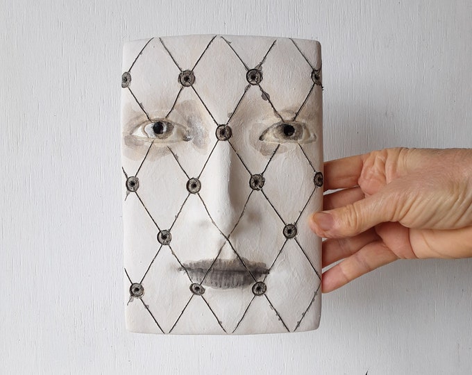 White Wall Mask Sculpture, Modern Ceramic Wall Decor, Female Face Mask ...