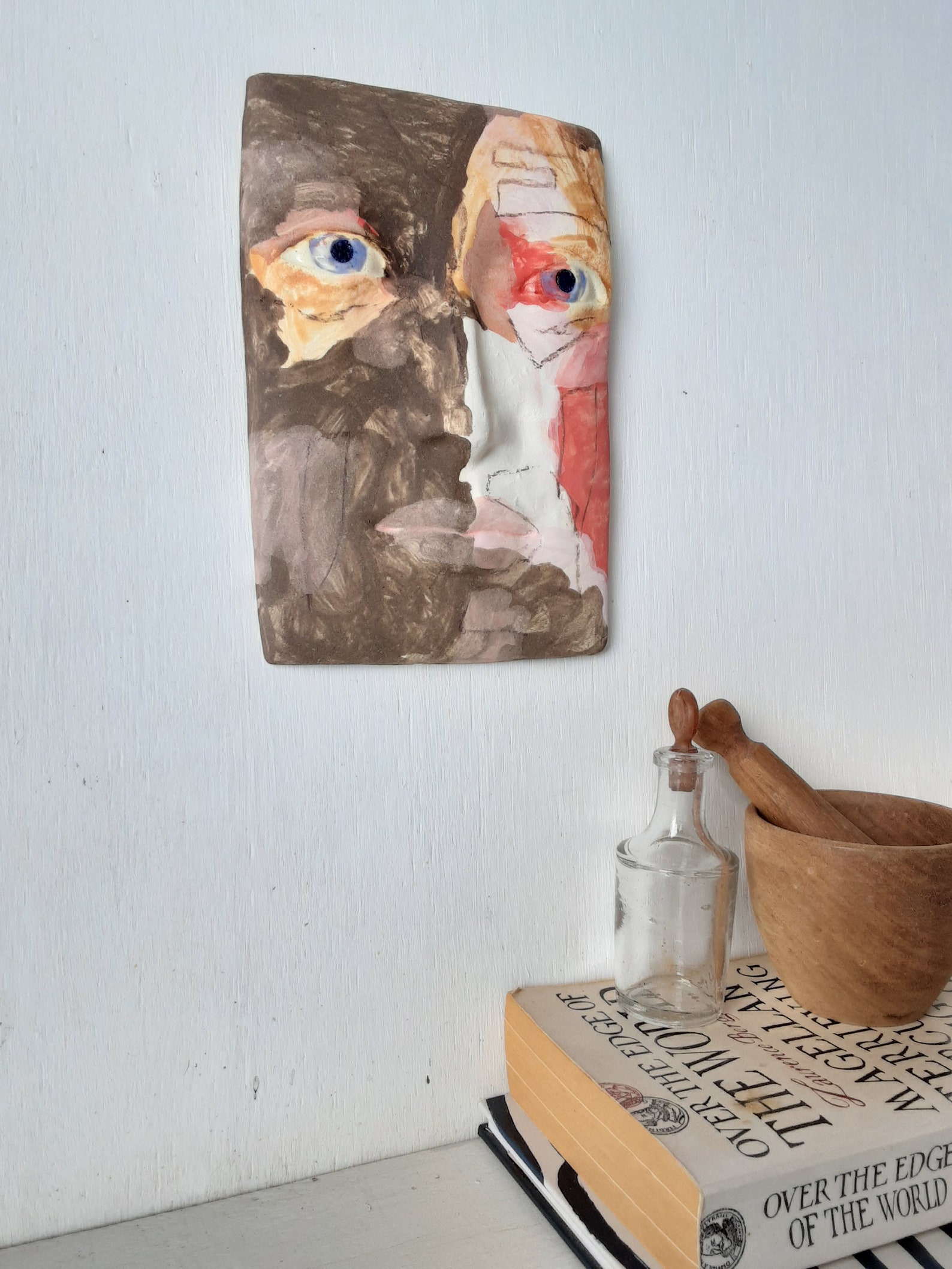 Abstract Ceramic Face Pottery Wall Sculpture Red White and | Etsy