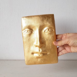 Gold Tile Face Sculpture, Ceramic Wall Art, Buddha Face Gold Wall Decor ...