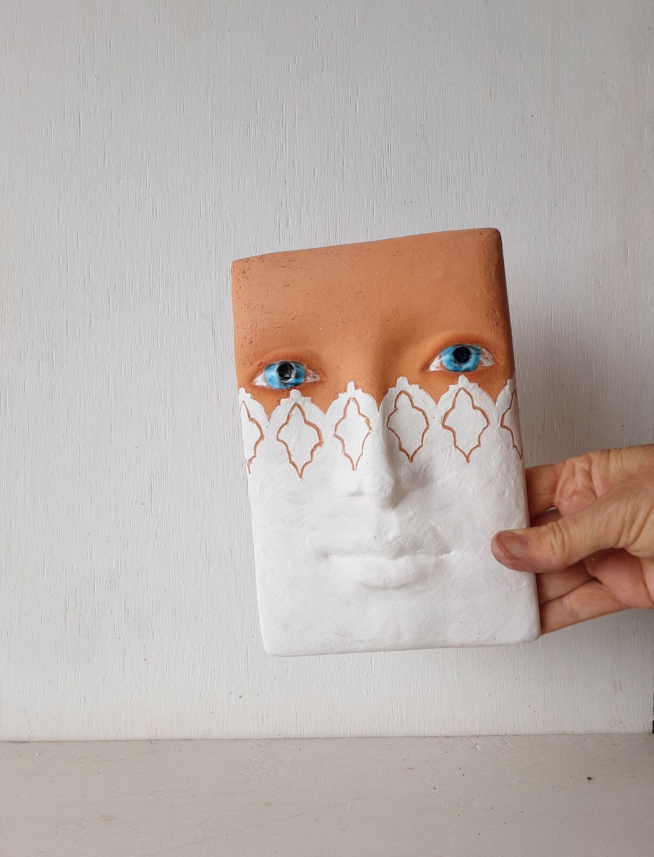 Ceramic Wall Sculpture Pottery Face With a Lace Pattern Mask - Etsy