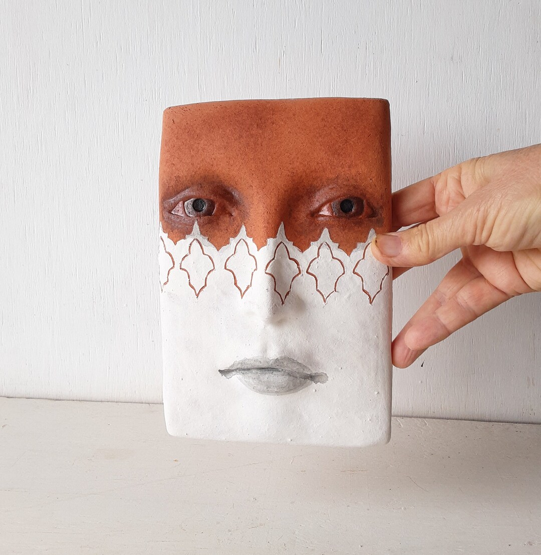 Ceramic Wall Sculpture Pottery Face With a Lace Pattern Mask - Etsy