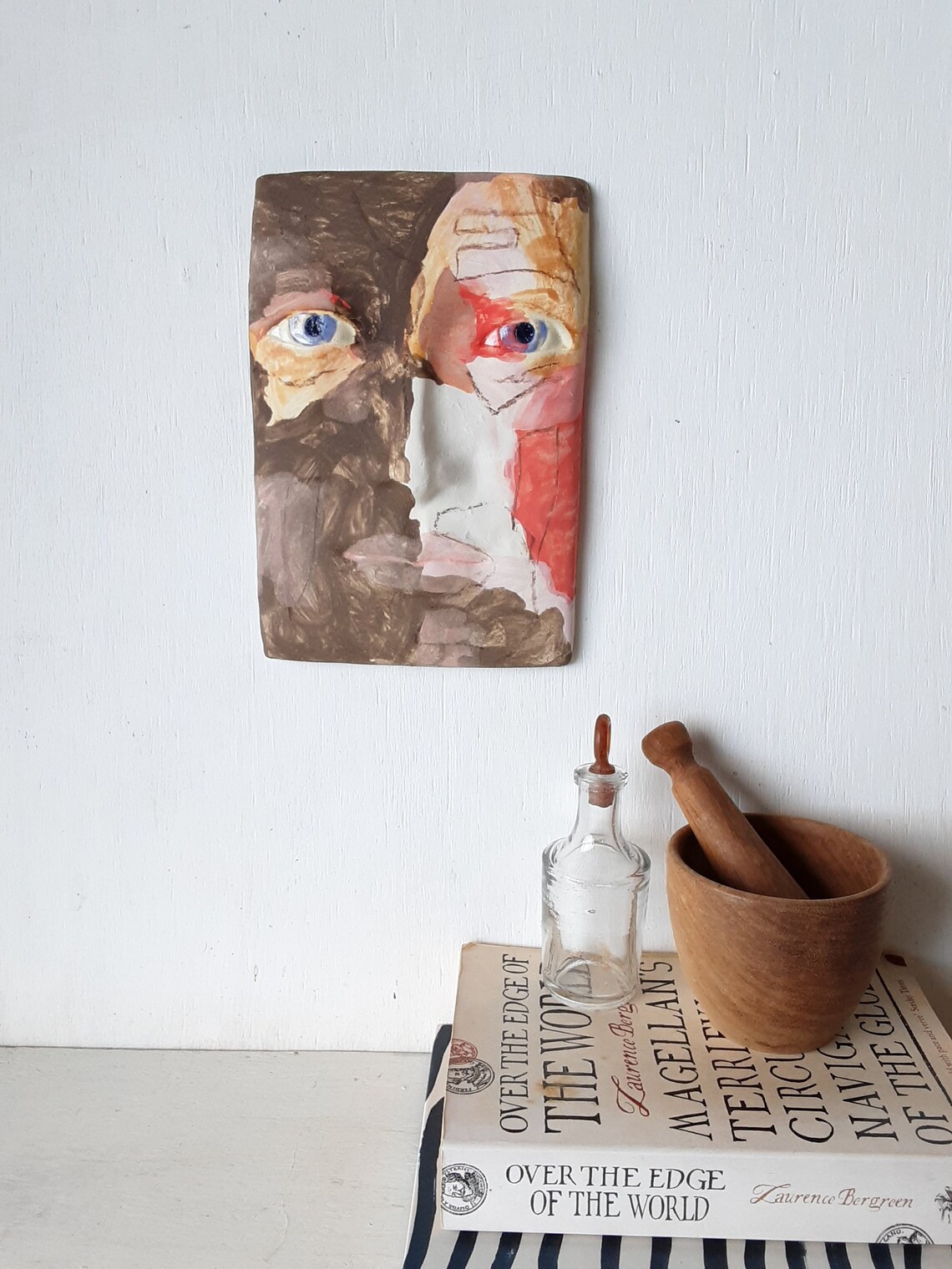 Abstract Ceramic Face Pottery Wall Sculpture Red White and | Etsy