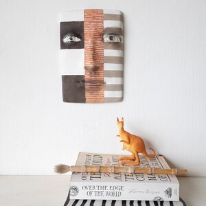 Pottery Wall Mask, Abstract Head Sculpture With Terracotta Black and ...
